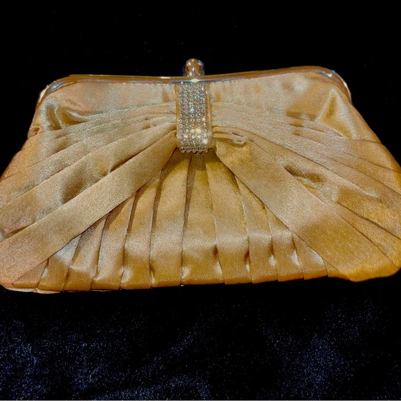 Bags | Gold Satin Rhinestone Clutch Purse Formal | Poshmark